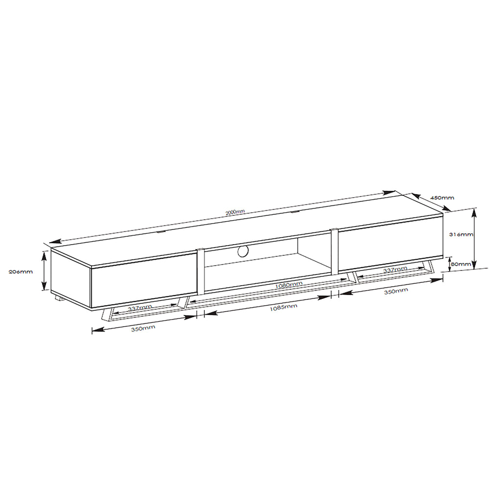 Criterion Capri TV Unit, Entertainment Cabinet 2000mm Low Line Black O ...